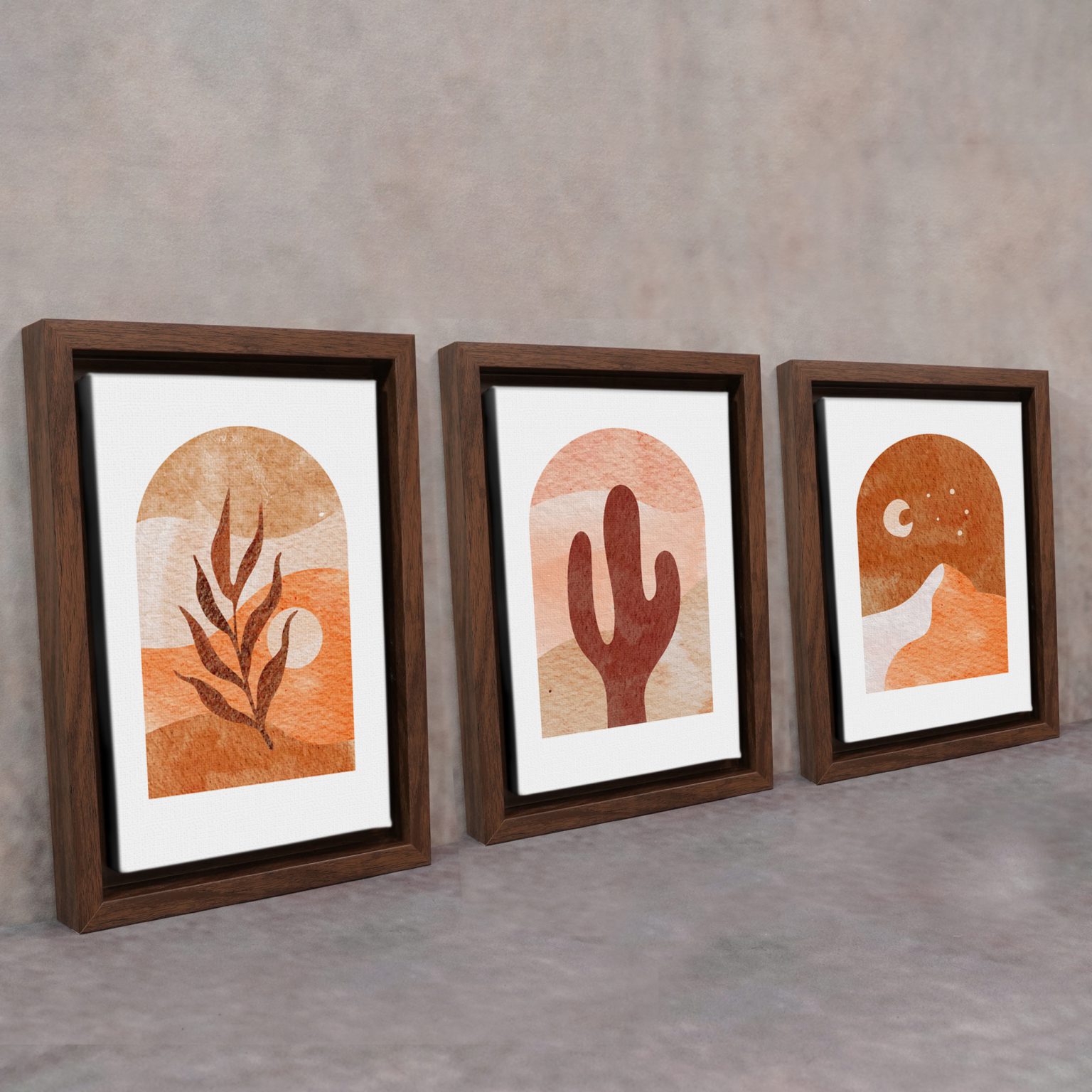Boho Art - Sun With Plants Boho Style Floating Canvas Minimalist Wall ...