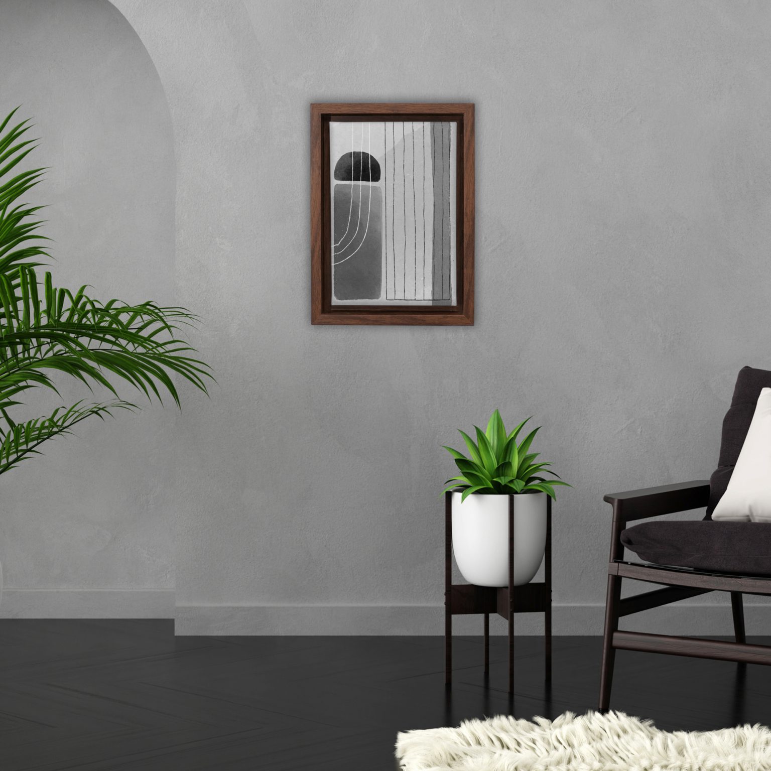 Boho Art - Botanical Style Floating Canvas Wall Art With Gray and White ...