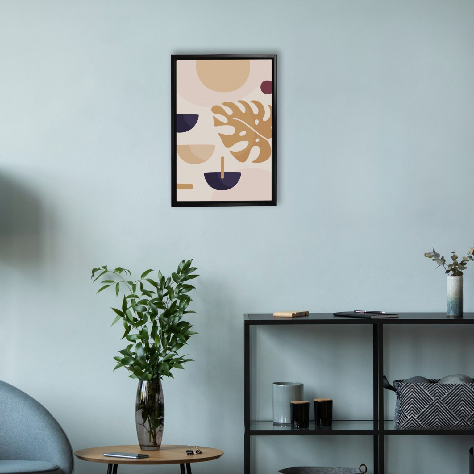 Boho Art - Mid Century Boho Style Floating Canvas Wall Art With Blue ...